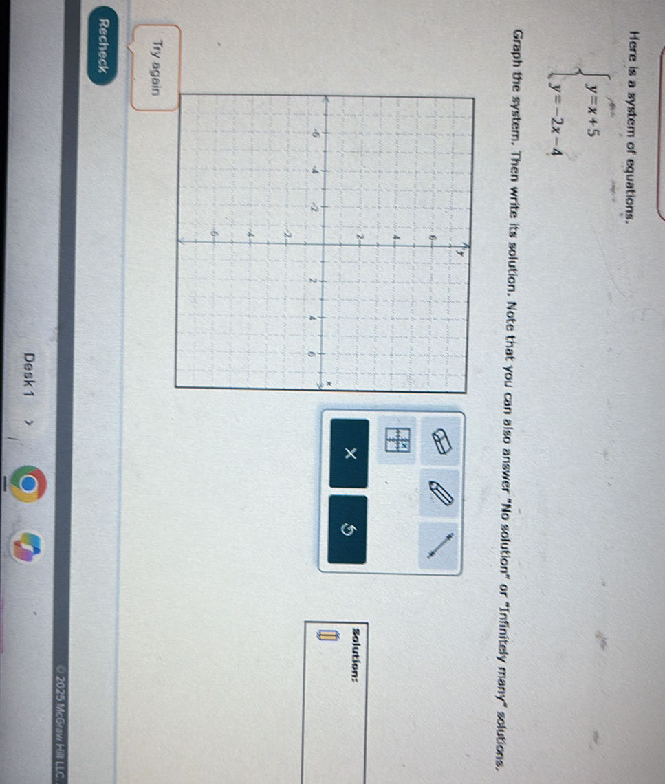 Here is a system of equations. $\ y = x + 5 | StudyX