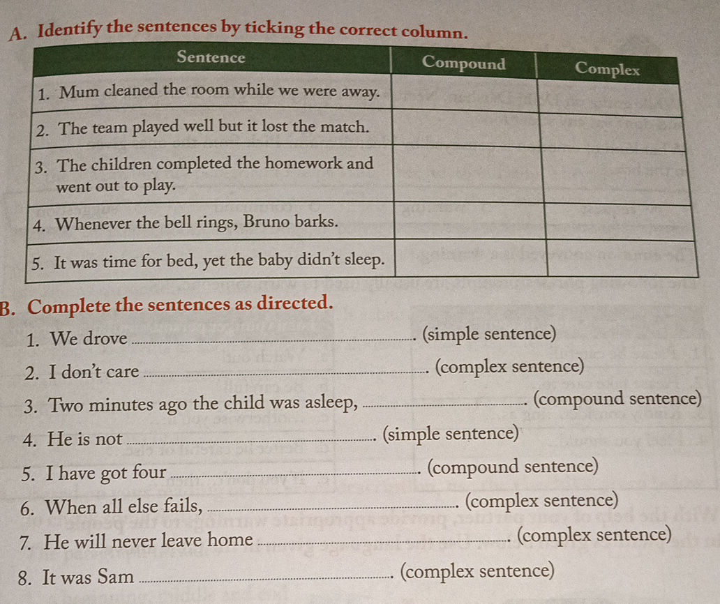 A. Identify the sentences by ticking the | StudyX