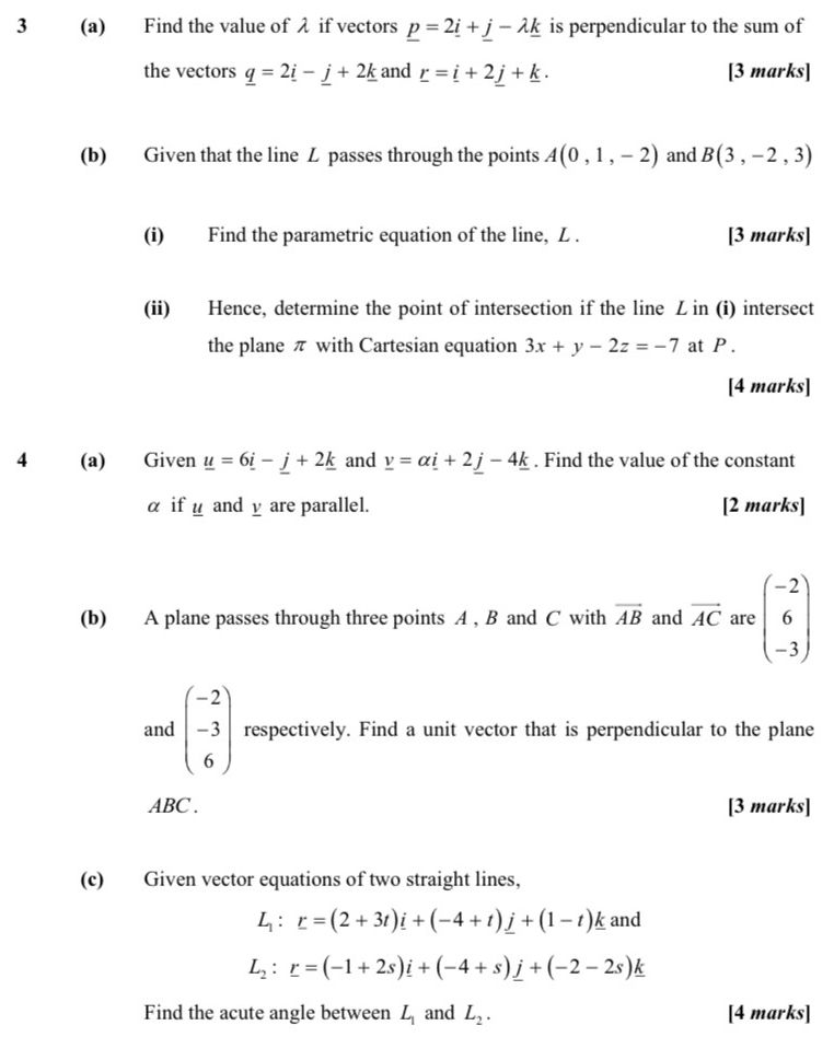 3 (a) Find the value of $ $ if vectors ${p} | StudyX