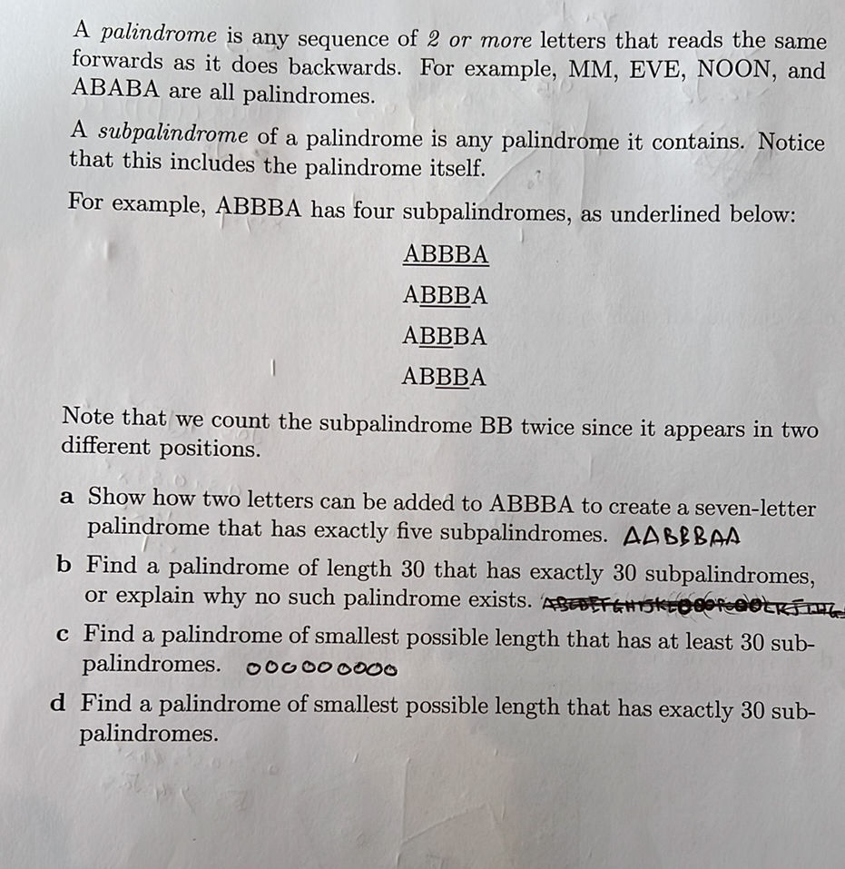 A palindrome is any sequence of 2 or more | StudyX