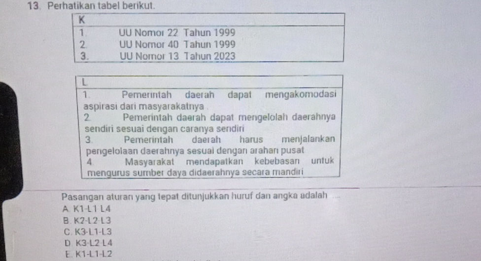 13. Perhatikan tabel berikut. | K | | | StudyX