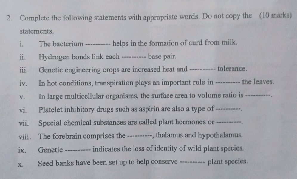 2. Complete the following statements with | StudyX