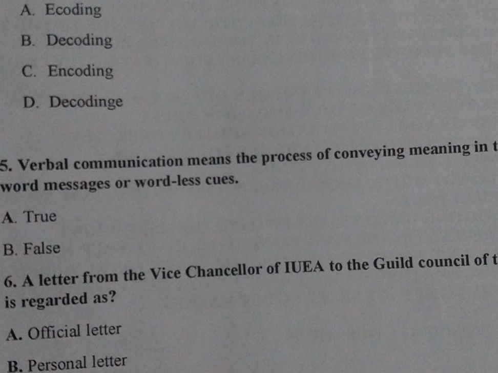 5. Verbal communication means the process of | StudyX
