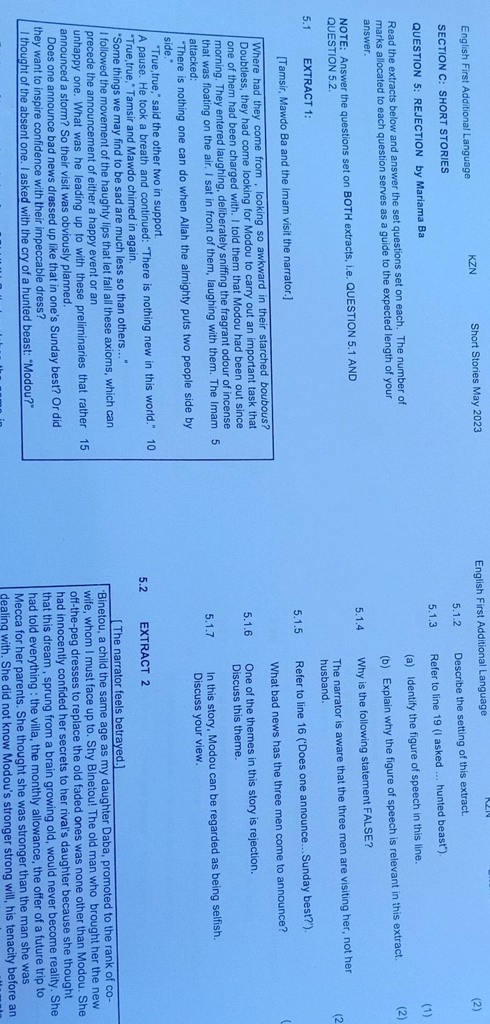 5. 1 EXTRACT 1: [Tamsir, Mawdo Ba and the | StudyX