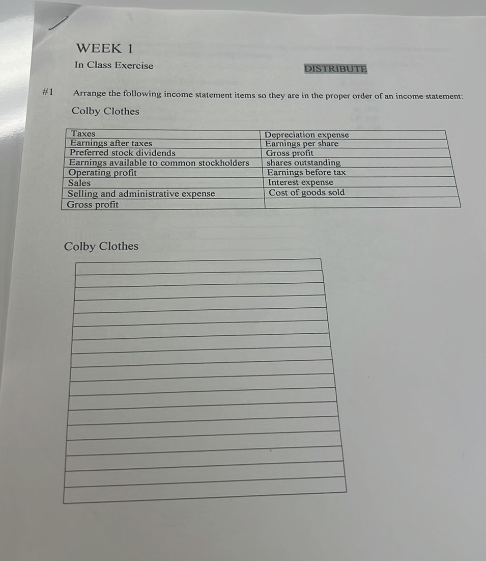 Arrange the following income statement items | StudyX