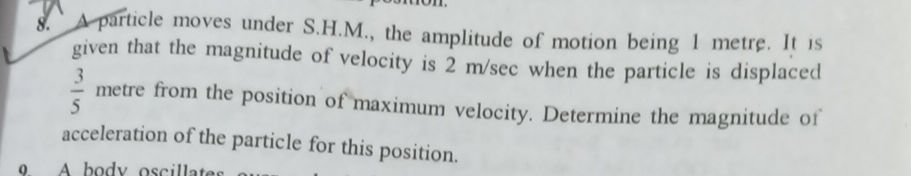 A particle moves under S.H.M., the amplitude | StudyX