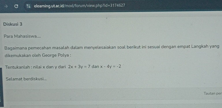 Tentukanlah: nilai x dan y dari 2x + 3y = 7 | StudyX