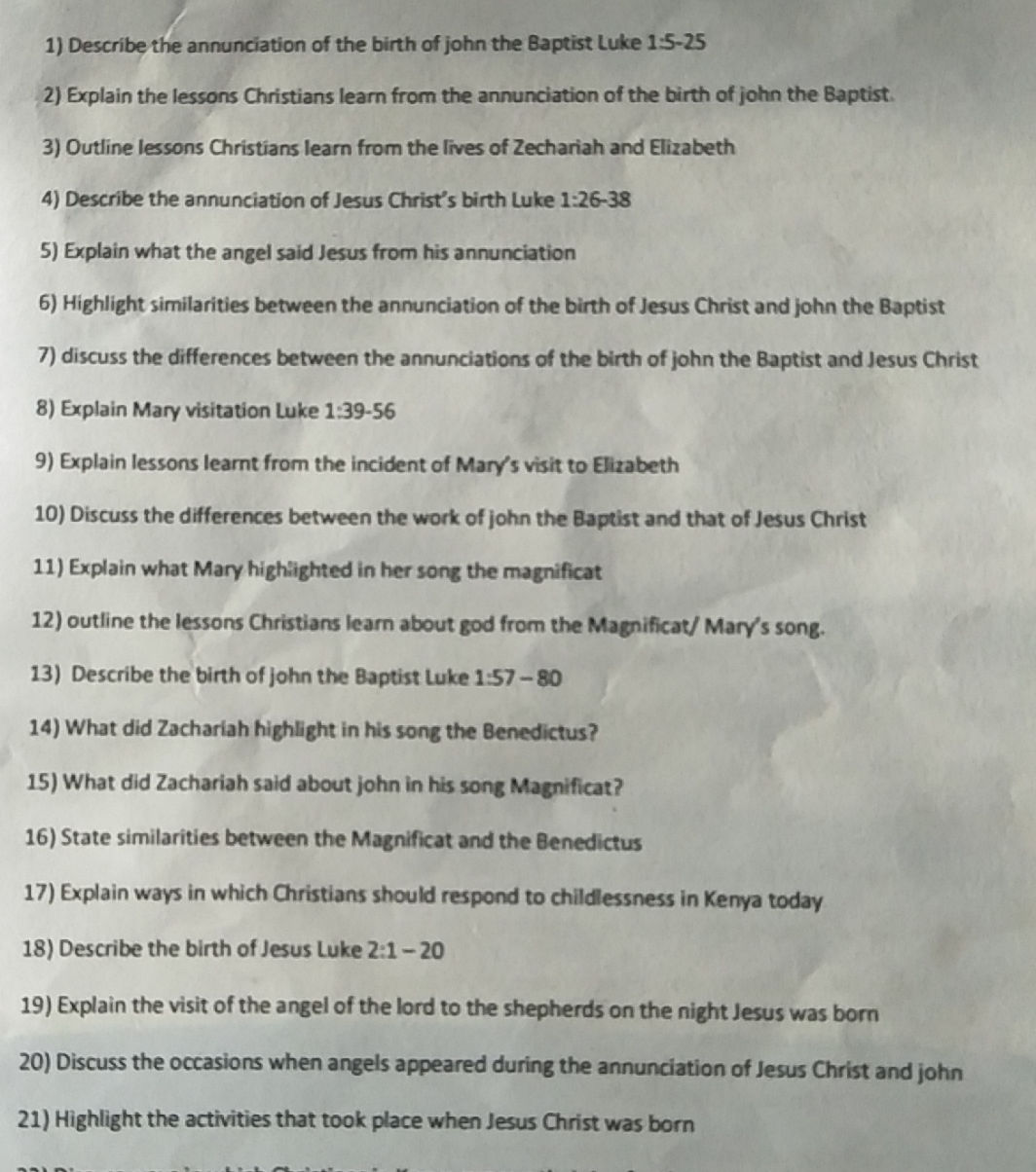 1) Describe the annunciation of the birth of | StudyX