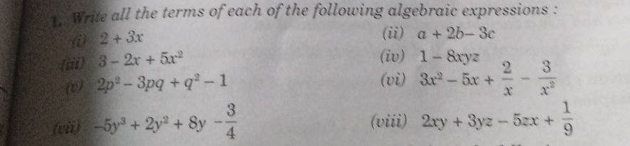 1. Write all the terms of each of the | StudyX