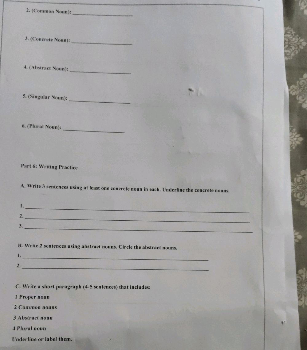 2. (Common Noun): 3. (Concrete Noun): 4. | StudyX