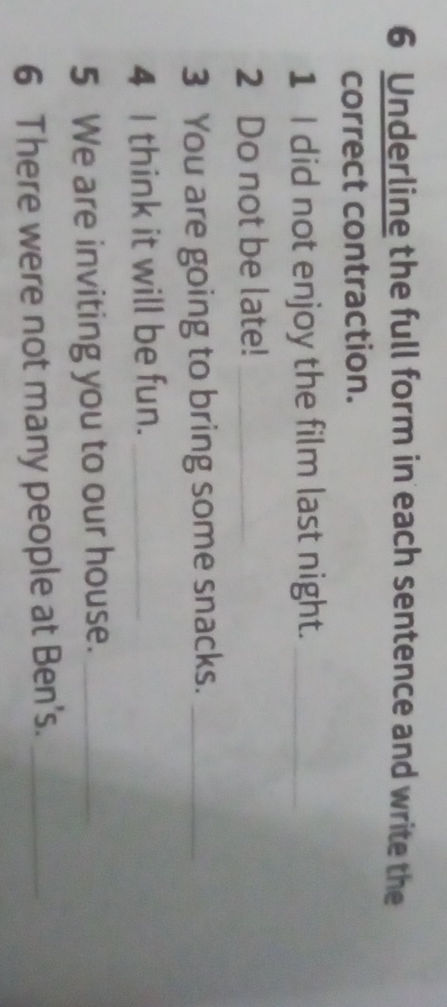 6 Underline the full form in each sentence | StudyX
