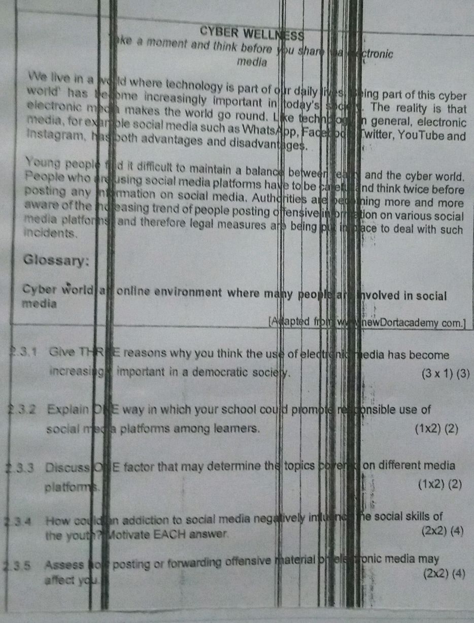 2.3.1 Give THREE reasons why you think the | StudyX