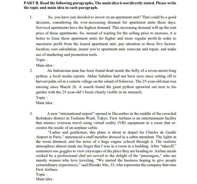 PART B. Read the following paragraphs, The | StudyX