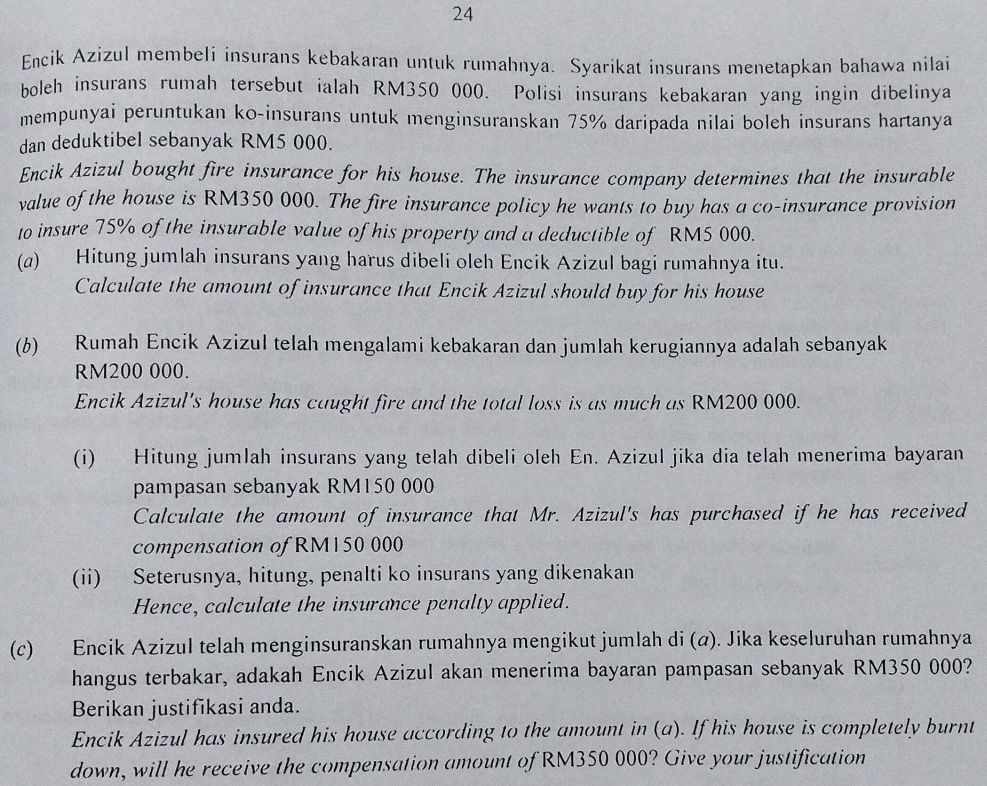 (a) Hitung jumlah insurans yang harus dibeli | StudyX