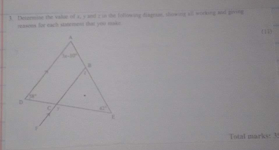 3. Determine the value of x, y and z in the | StudyX