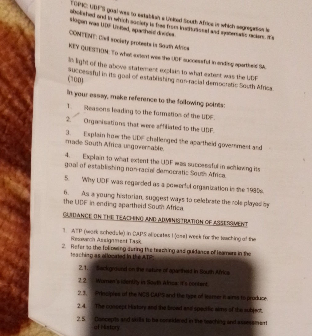 TOPIC: UDF'S goal was to establish a United | StudyX