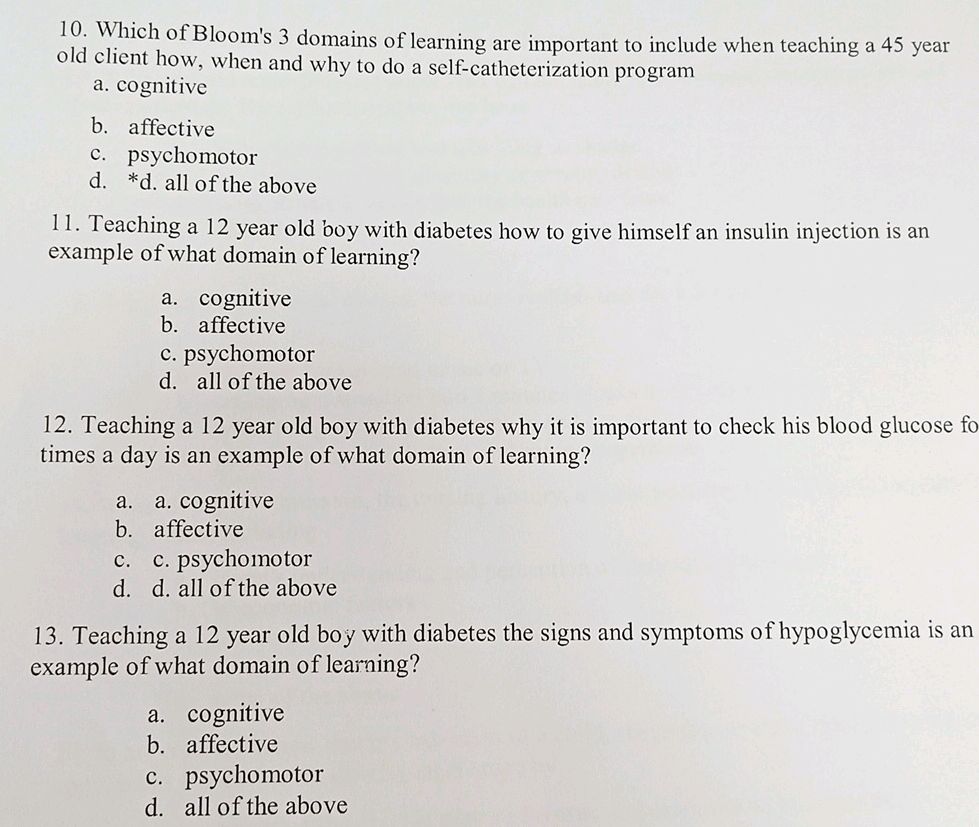 10. Which of Bloom's 3 domains of learning | StudyX