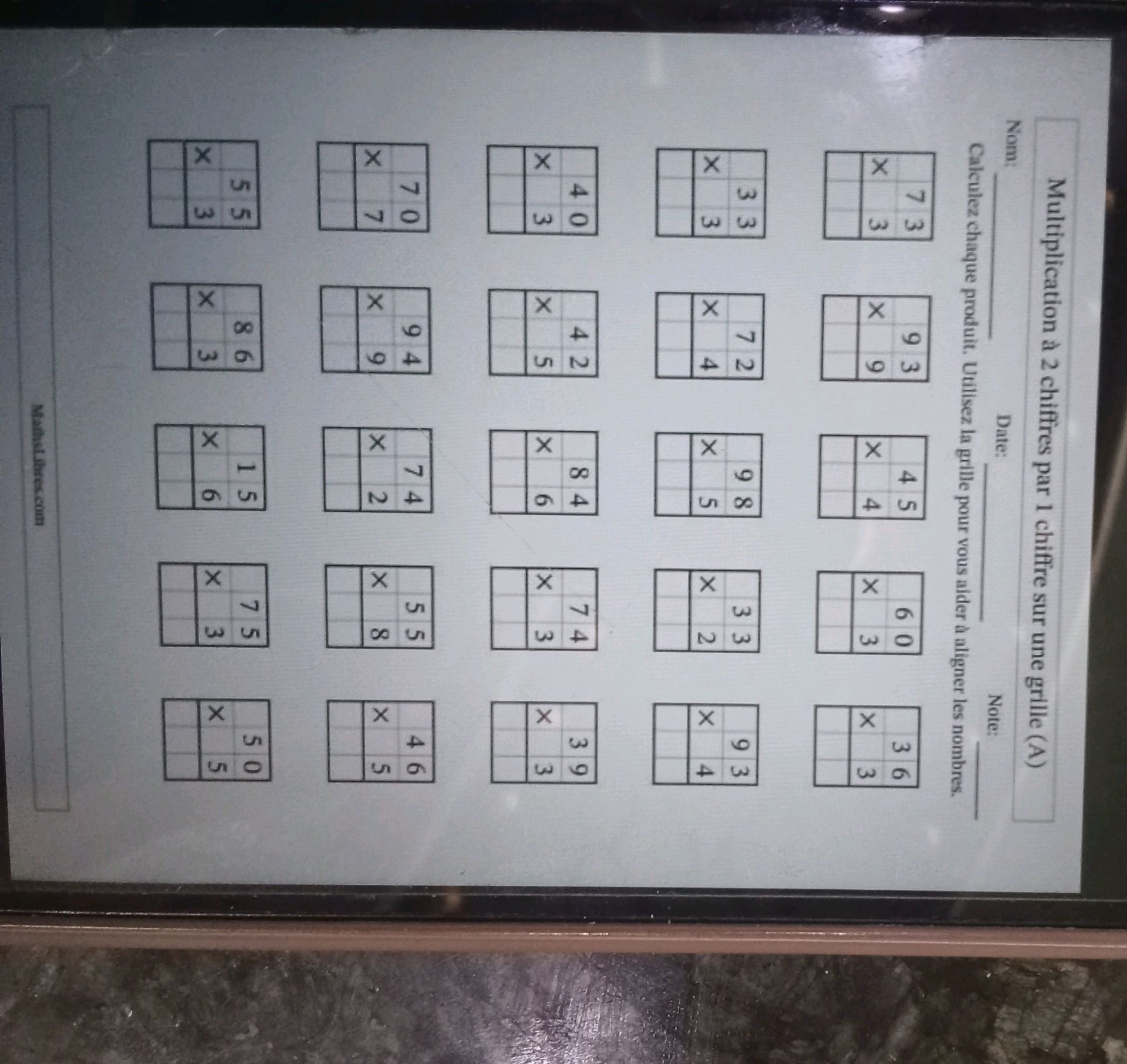 Multiplication à 2 chiffres par 1 chiffre | StudyX