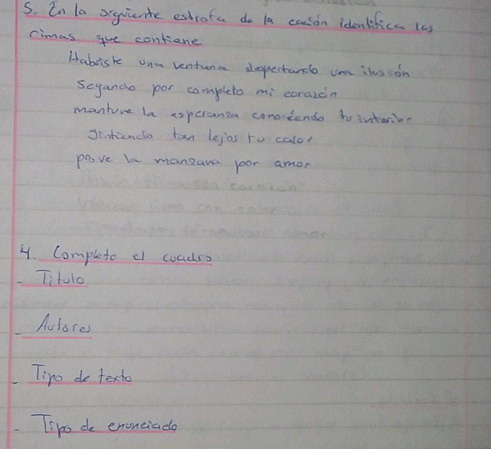 5. En la siguiente estrofa de la canción | StudyX