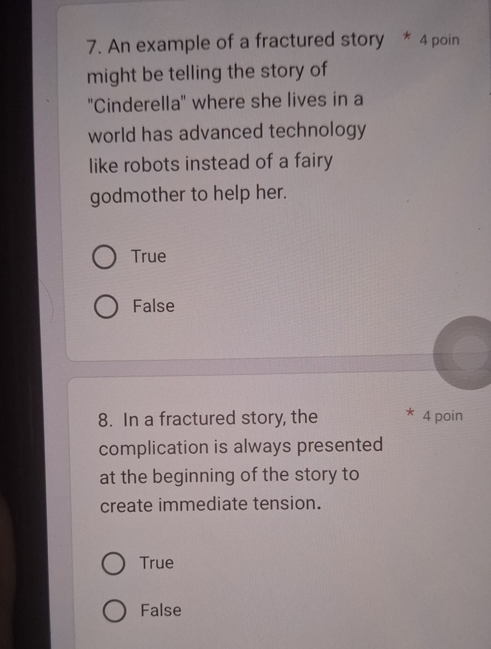 7. An example of a fractured story might be | StudyX