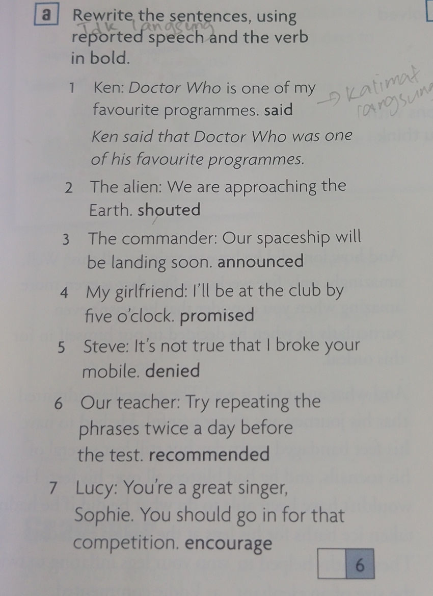 Rewrite the sentences, using reported speech | StudyX