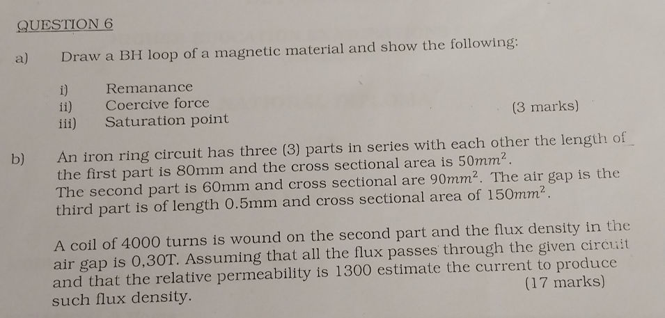 QUESTION 6 a) Draw a BH loop of a magnetic | StudyX