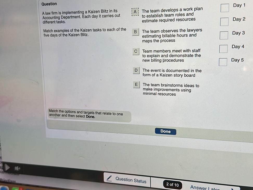 A law firm is implementing a Kaizen Blitz in