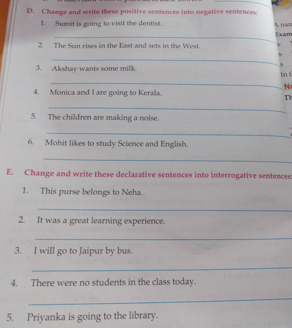 D. Change and write these positive sentences | StudyX
