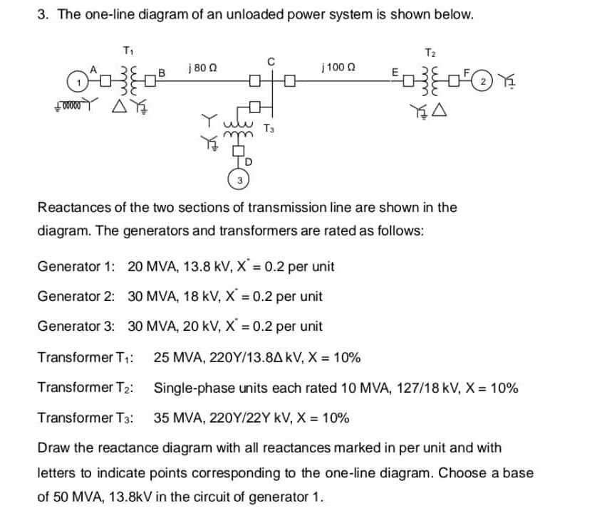 3. The one-line diagram of an unloaded power | StudyX