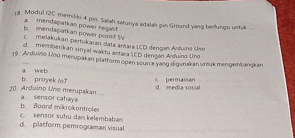 18. Modul I2C memiliki 4 pin. Salah satunya | StudyX