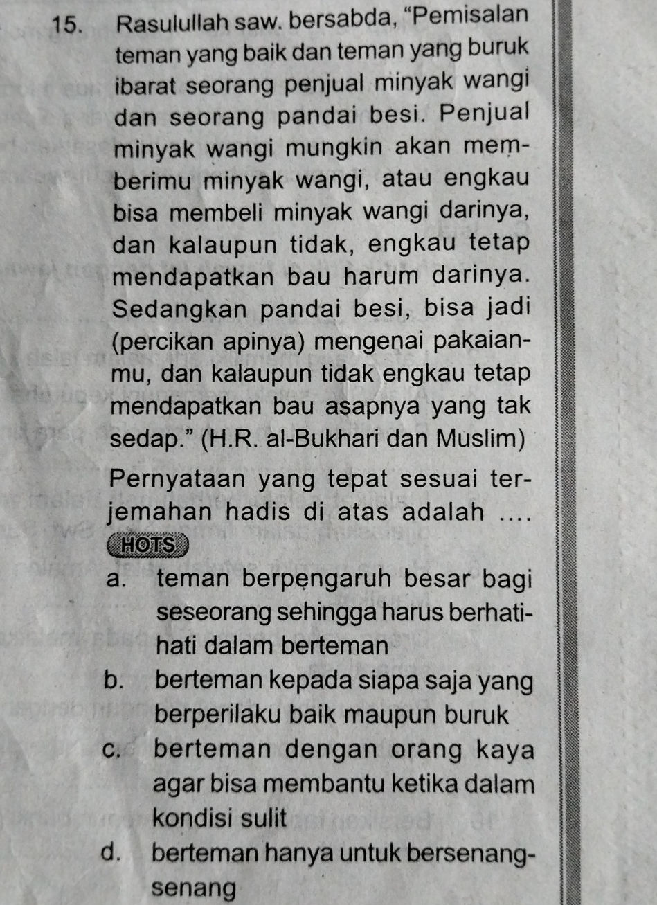 15. Rasulullah saw. bersabda, "Pemisalan | StudyX