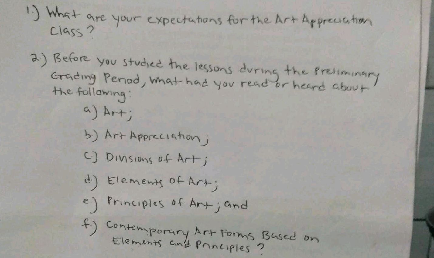 1.) What are your expectations for the Art | StudyX
