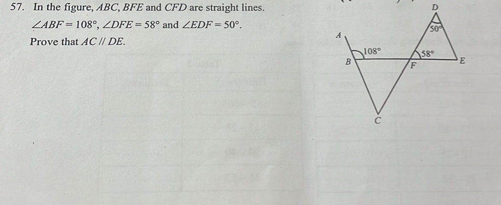57. In the figure, ABC, BFE and CFD are | StudyX