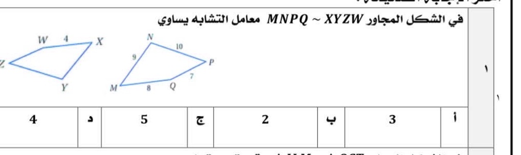 في الشكل المجاور MNPQ ~ XYZW معامل التشابه | StudyX