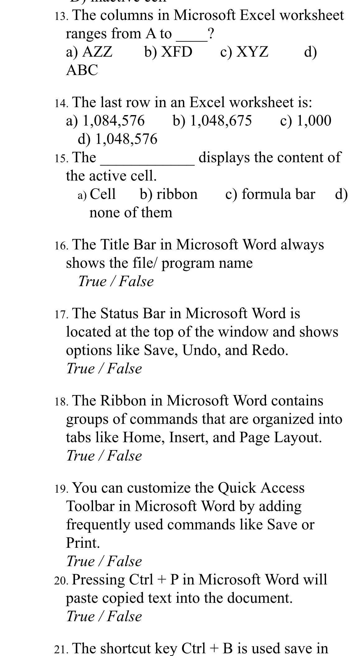 13. The columns in Microsoft Excel worksheet | StudyX