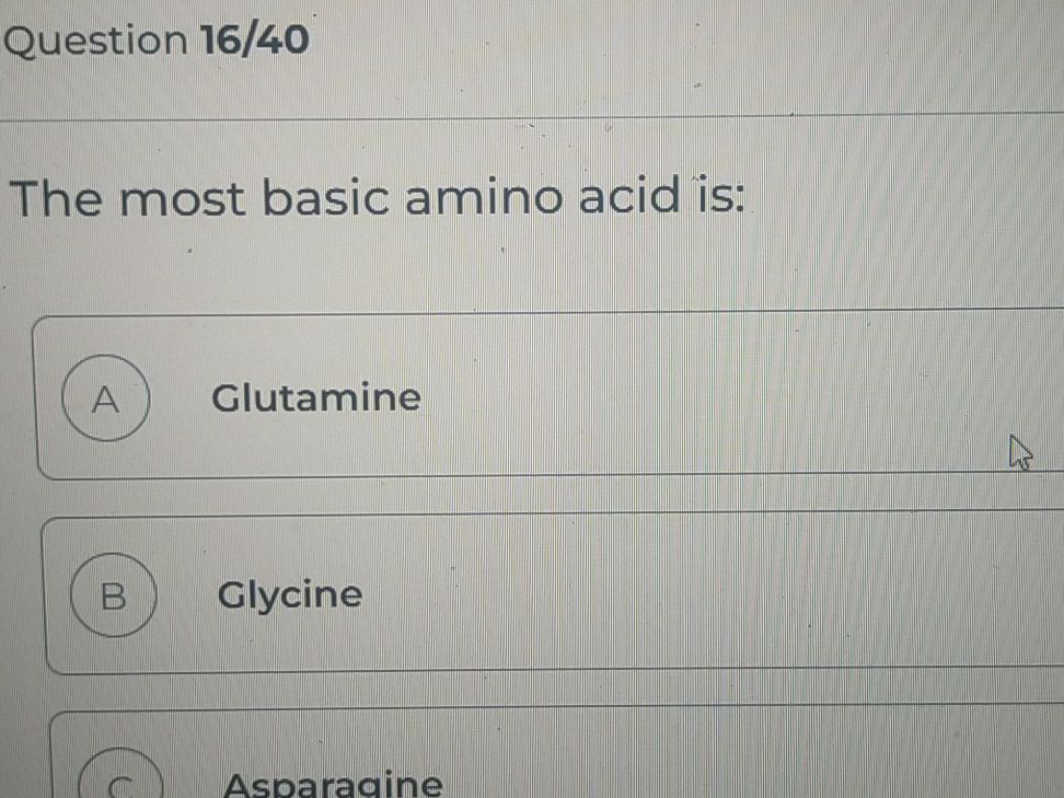 The most basic amino acid is: A Glutamine | StudyX