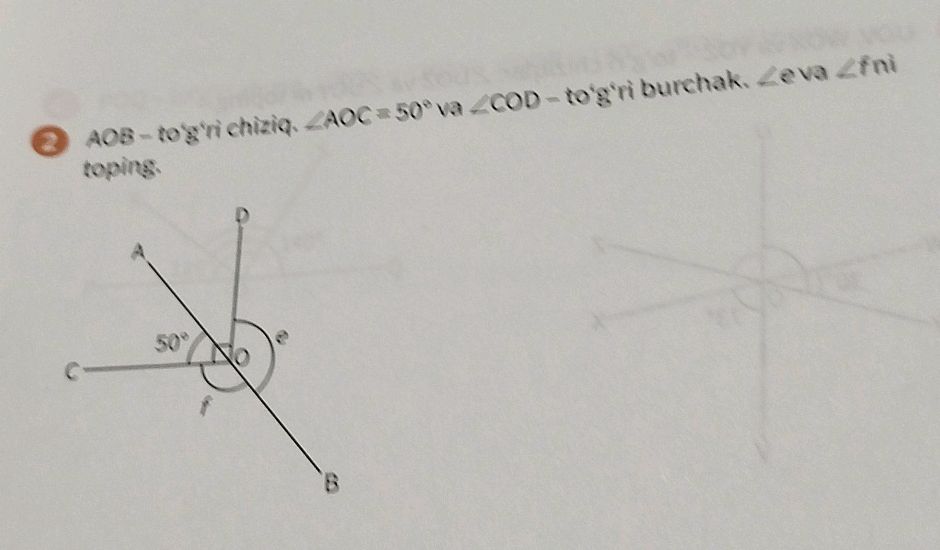 AOB - to'g'ri chiziq. \( AOC = 50^ \) va \( | StudyX