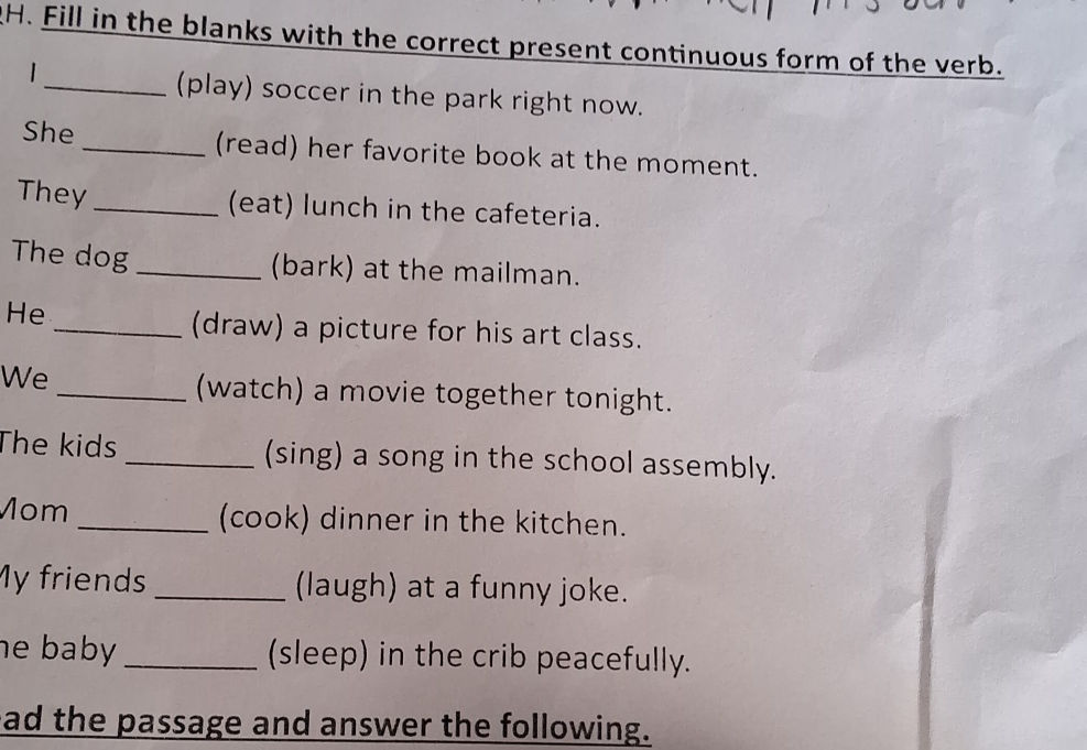 Fill in the blanks with the correct present | StudyX