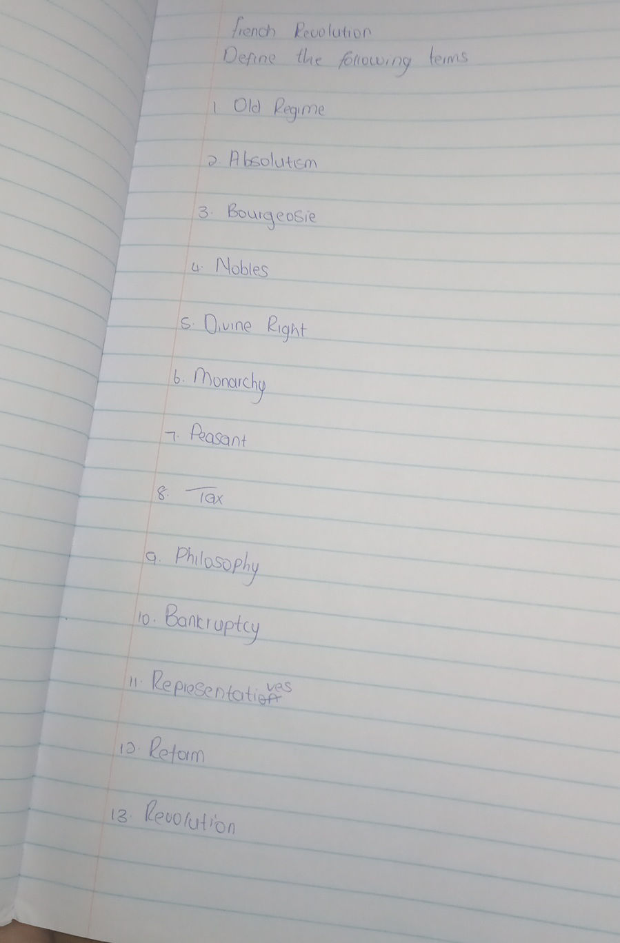 French Revolution Define the following terms | StudyX