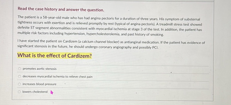 What is the effect of Cardizem? promotes | StudyX