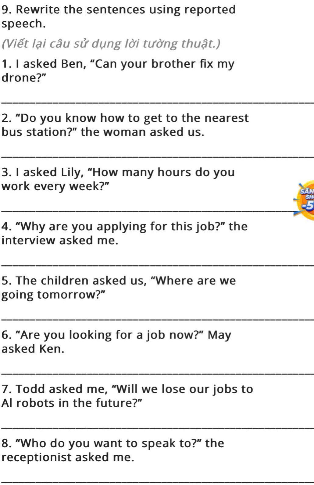 9. Rewrite the sentences using reported | StudyX