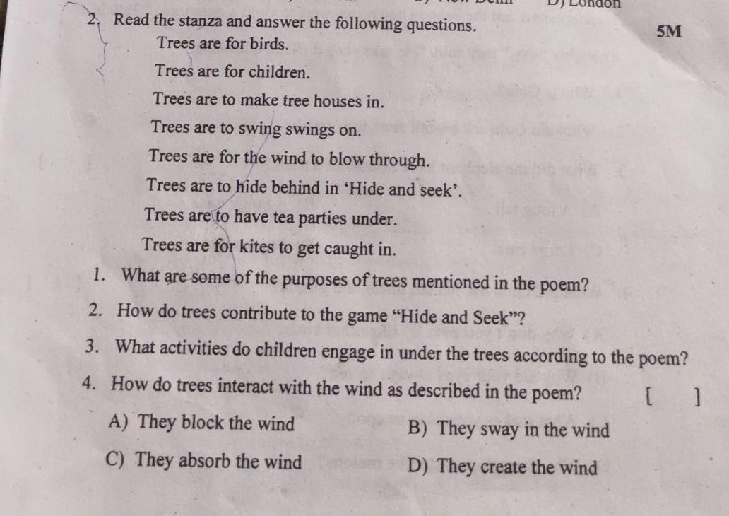 2. Read the stanza and answer the following | StudyX