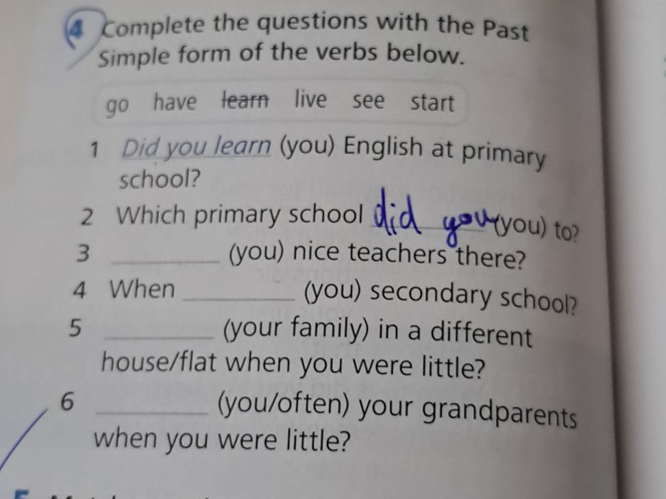 Complete the questions with the Past Simple | StudyX