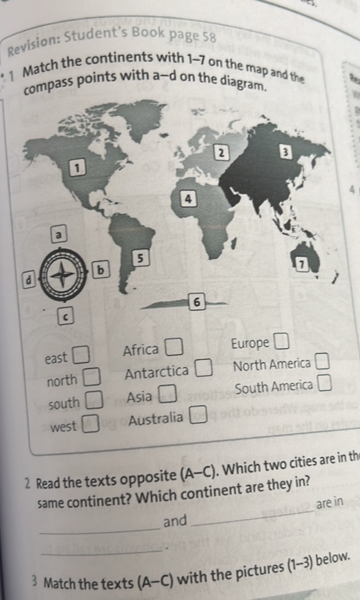 1 Match the continents with 1-7 on the map | StudyX