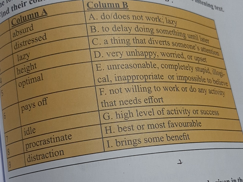 Match the words in Column A with their | StudyX
