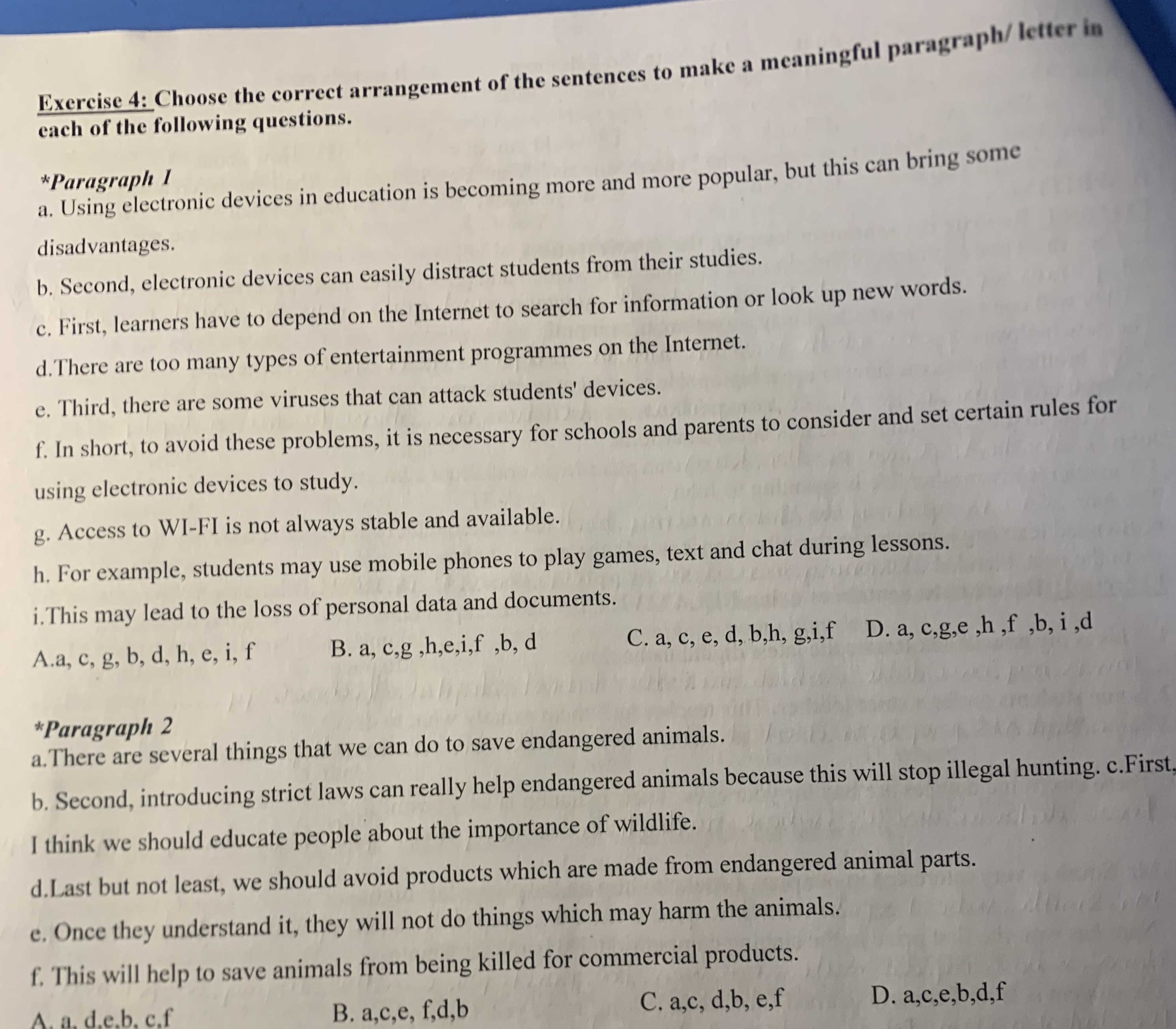 Exercise 4: Choose the correct arrangement | StudyX