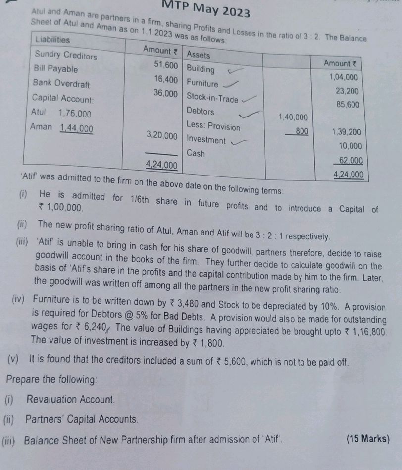 Atul and Aman are partners in a firm, | StudyX
