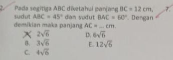 Pada segitiga ABC diketahui panjang BC = 12 | StudyX