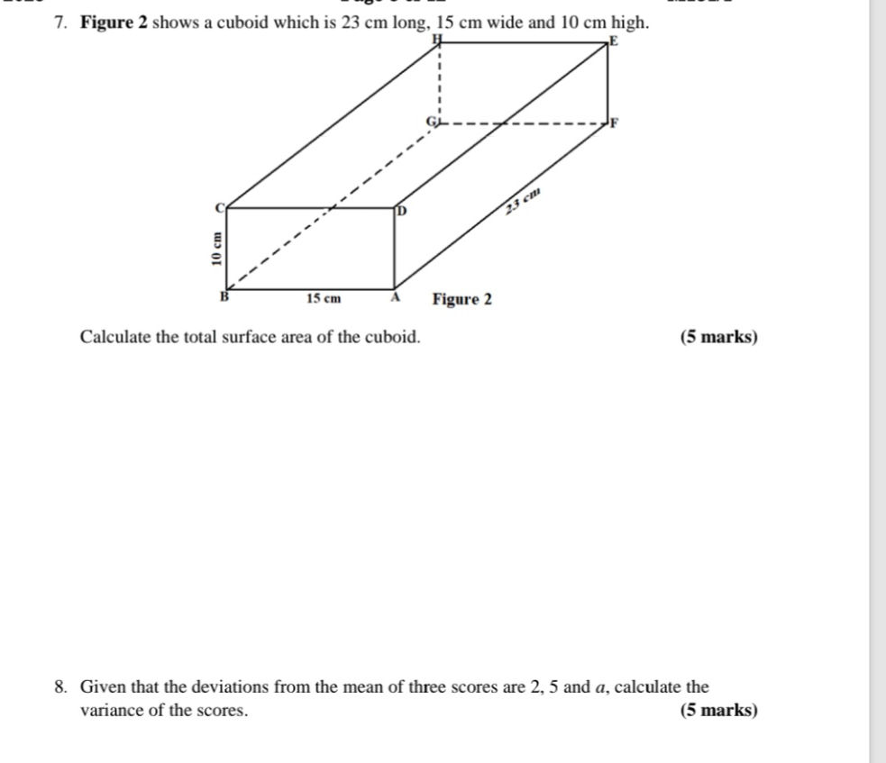 7. Figure 2 shows a cuboid which is 23 cm | StudyX