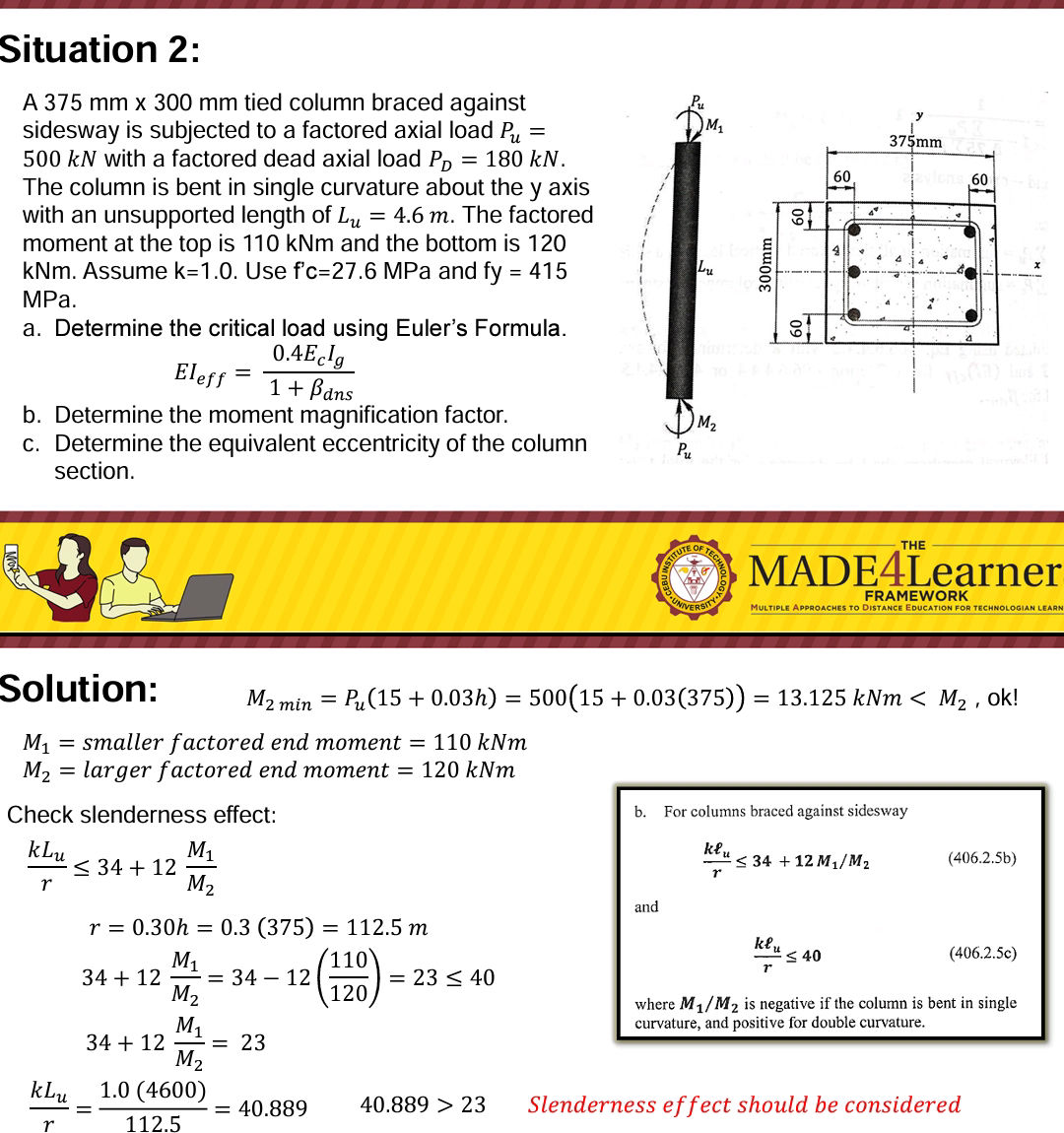 Situation 2: A 375 mm x 300 mm tied column | StudyX
